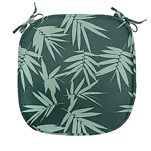 Lunarable Green Oriental Chair Seating Cushion Set of 2, Garden Art Scattered Silhouettes of Leaf Ornament Nature Themed, Anti-Slip Seat Padding for Kitchen & Patio, 16"x16", Almond Green and Green