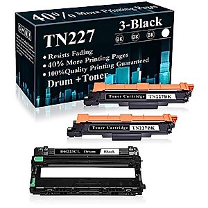 3-Pack (1Drum+2BK) DR223CL Drum Unit TN227 Compatible Toner Cartridge Replacement for Brother MFC-L3770CDW L3710CW L3750CDW HL-3210CW 3270CDW 3290CDW DCP-L3510CDW L3550CDW Printer,Sold by TopInk