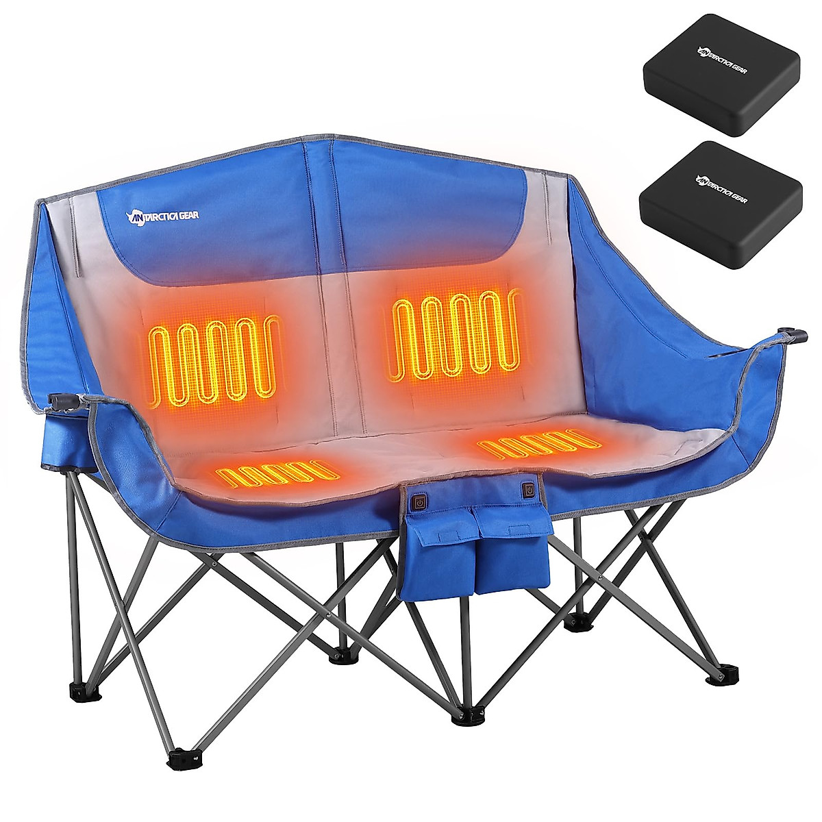 ANTARCTICA GEAR Heated Double Camping Chair, 2-Person Folding Chair with 12V 16000mAh Battery Pack, Heated Portable Loveseat Chair, for Outdoor
