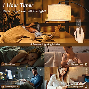 Arc Floor Lamps for Living Room, Modern Remote Control Standing Lamp with Stepless Dimmable, Black Tall Floor Lamp,Over Couch Arched Reading Light for Bedroom, Office(Bulb Included)