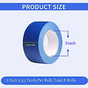 JayJayup Painters Tape 2 Inch Wide, 8 Pack Blue Masking Tape for General Purpose Use, 2 Inches x 55 Yards x 8 Rolls, 440 Yards in Total