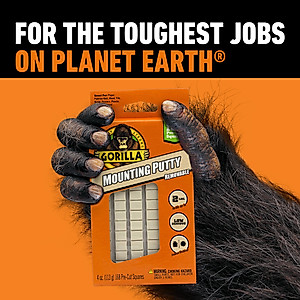Gorilla Removable Mounting Putty, 84 Pre-cut Squares, Off White (Pack of 3)