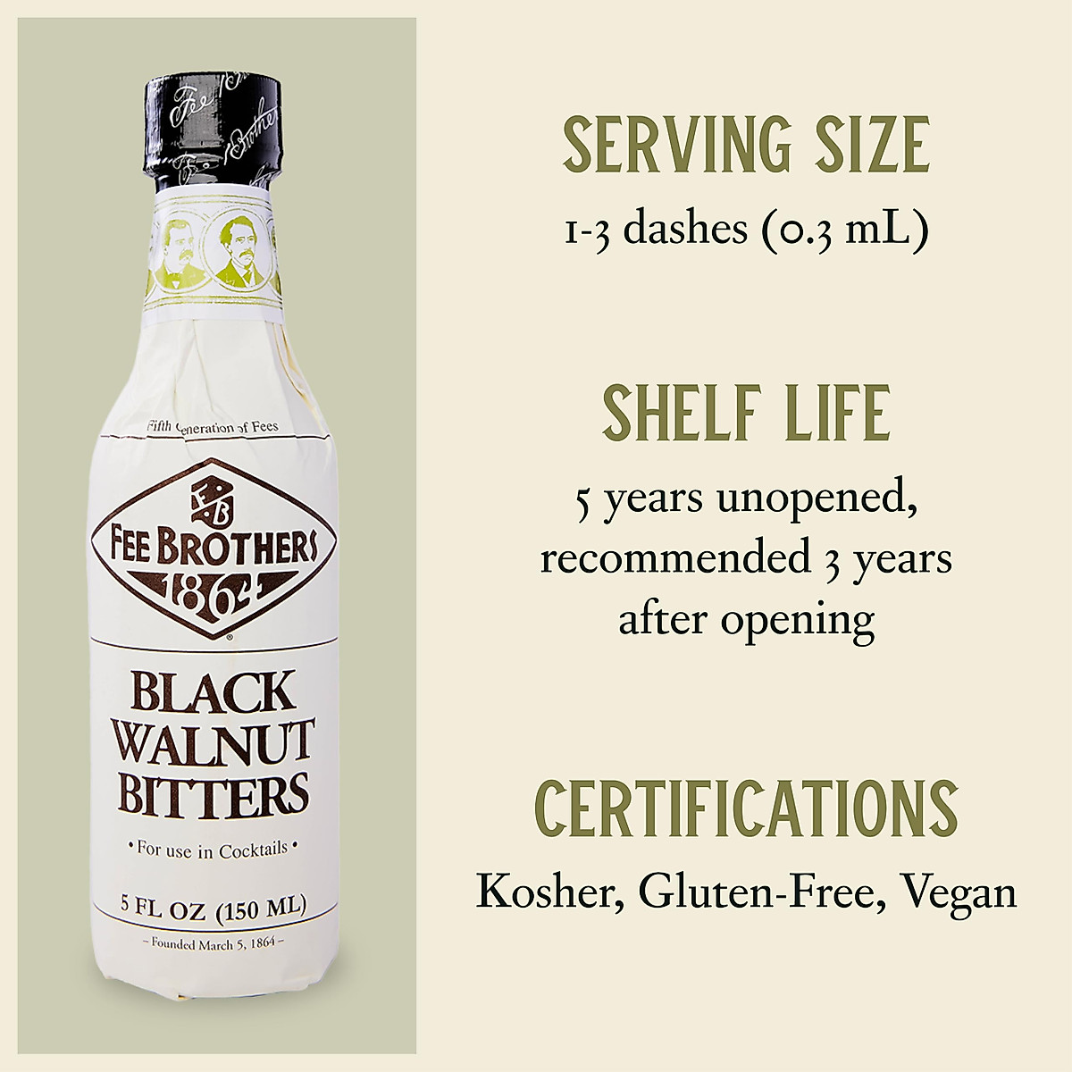Fee Brothers Black Walnut Cocktail Bitters - Aromatic Cocktail Mixer & Concentrated Flavoring, Gluten Free, Vegan-Friendly, 5 fl oz