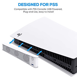FYOUNG Slim Cooling Fan for Sony Playstation 5 Digital Edition & Ultra HD Console, Cooling System for PS5 with 3 Cooling Fans and USB Port (White)