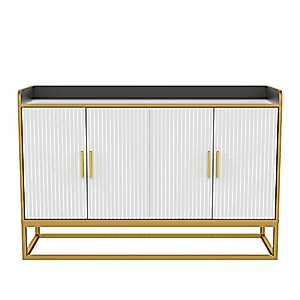 LyuHome Buffet Cabinet with Storage Modern Sideboard Cabinet for Kitchen Farmhouse Cabinet for Dining Room and Living Room with Door (Black and Gold