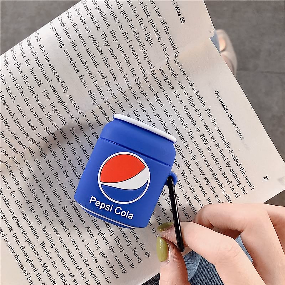 Ultra Thick Soft Silicone Pepsi Cola Case with Hook for Apple Airpods 1 2 Air Pods Wireless Earbuds Protective 3D Blue Drink Can Shaped Fun Cool Fresh Gift Kids Teens Men Boys Girls