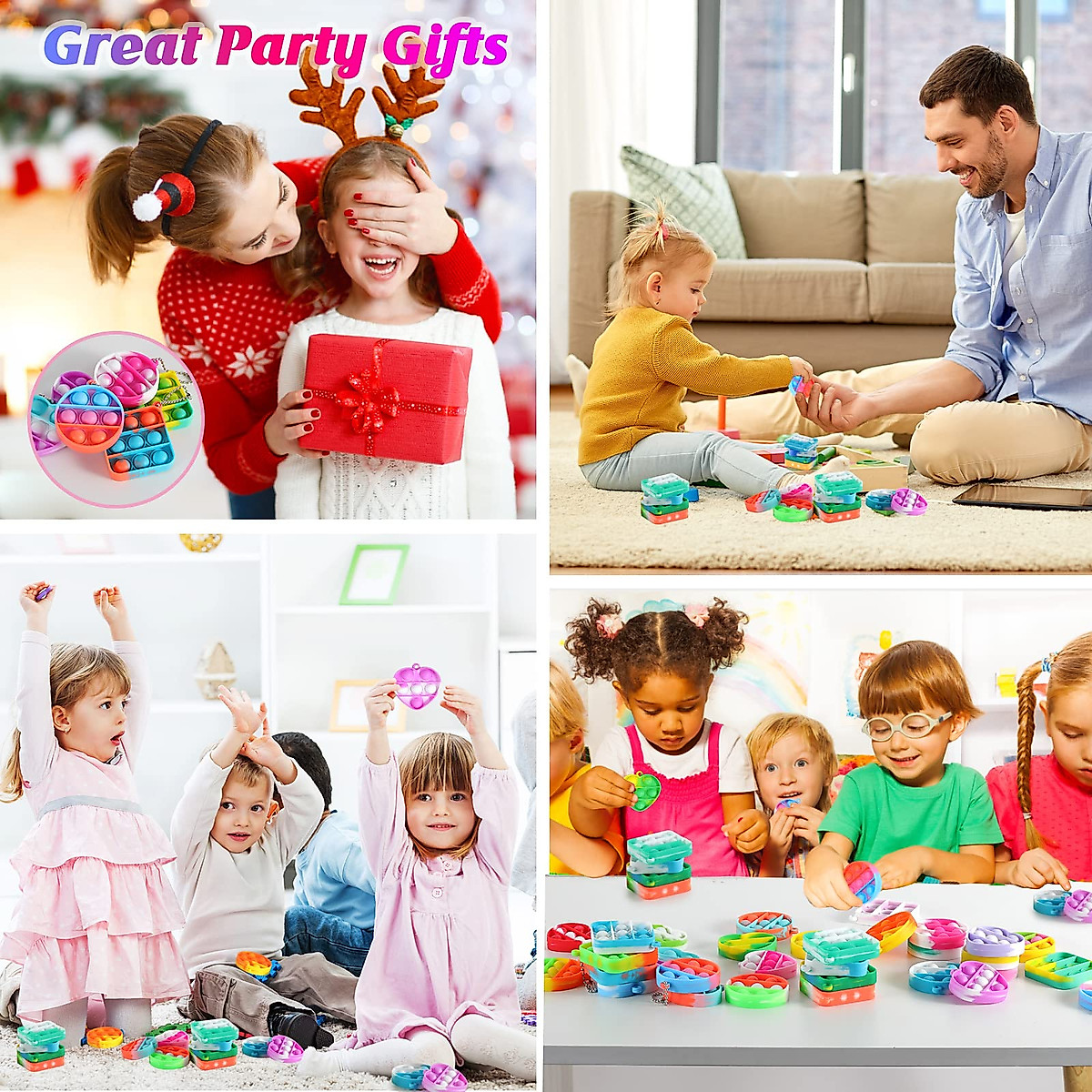 30 PCS Pop Fidget Toys Its Party Favors for Kids 4-8,8-12, 3 Shape Pop Keychain It Kids Bulk Fidgets Toys Small Prizes for Kids Classroom Birthday Toys Party Fidget Pack Popper Toy Gift for Girls Boys