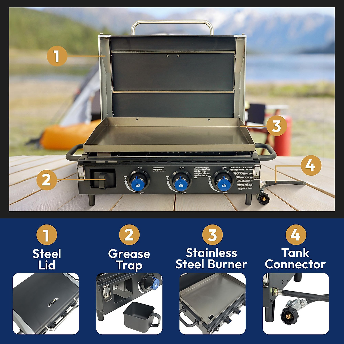 Razor Universal Rolling Prep Cart with Shelves and Storage Drawer for Portable Outdoor Griddle and Grills, Accessory Only, Black