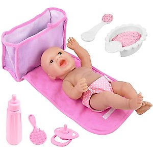 Click N' Play Baby Girl Doll 14” with Caring Accessory Set, Pink