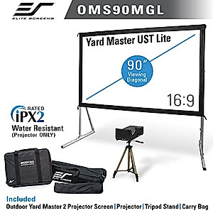 Elite Screens Yard Master UST Lite Bundle 90 inch Portable Outdoor Projector Screen with IPX2 Water Resistant Ultra Short Throw (UST) Projector Folding Movie Indoor Projection Screen OMS90MGL
