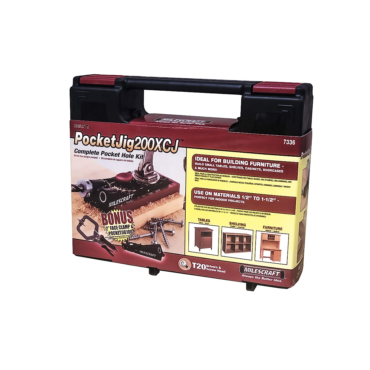 Milescraft 7336 Pocket Jig 200XCJ - Pocket Hole Bundle with Double Barrel Pocket Hole Jig, Single Barrel Pocket Hole jig, 2" Face Clamp, And Accessories Needed With Any Pocket Hole Project