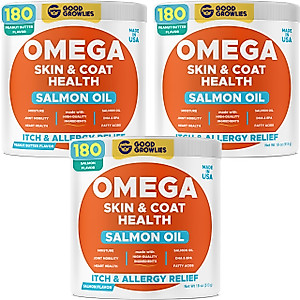 GOODGROWLIES Omega 3 Fish Oil for Dogs (540Ct) - Skin&Coat Chews - Dry & Itchy Skin Relief + Allergy Support - Shiny Coat - EPA&DHA Fatty Acids - Salmon Oil Chews Promotes Heart, Hip & Joint Support