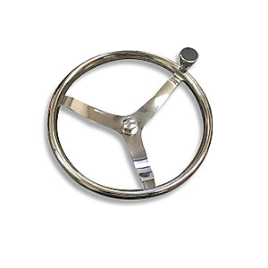 Pactrade Marine Boat 3 Spoke SS Steering Wheel Turning Knob Finger Grips Nut Cap, 13-1/2" L