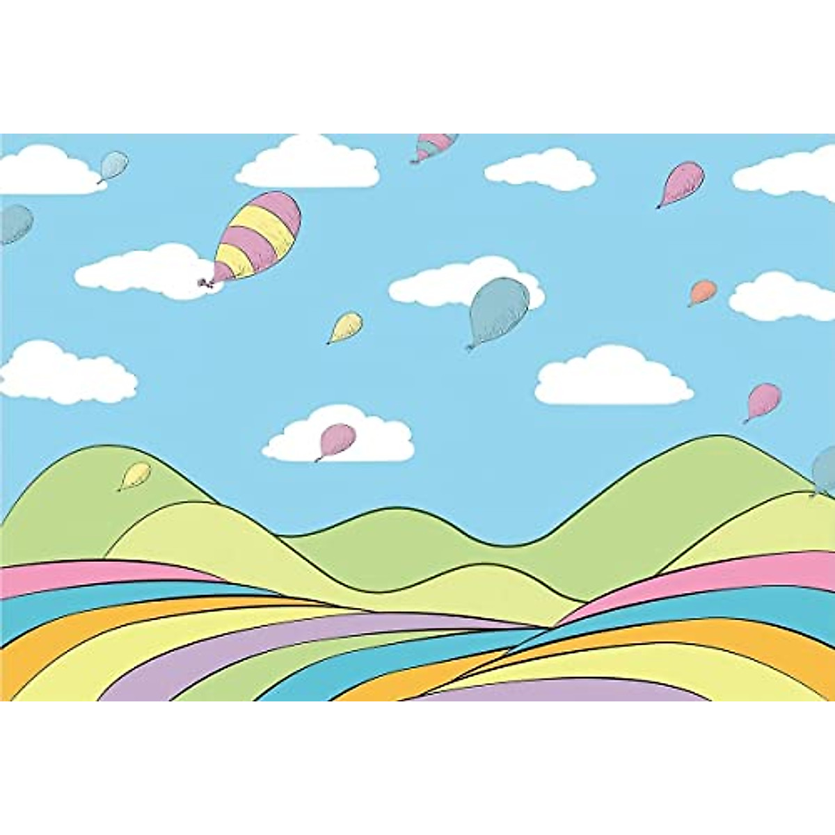 7x5ft Birthday Photography Backdrops Blue Sky Balloons White Clouds Background for 1st Adventure Baby Show Table Banner Decor