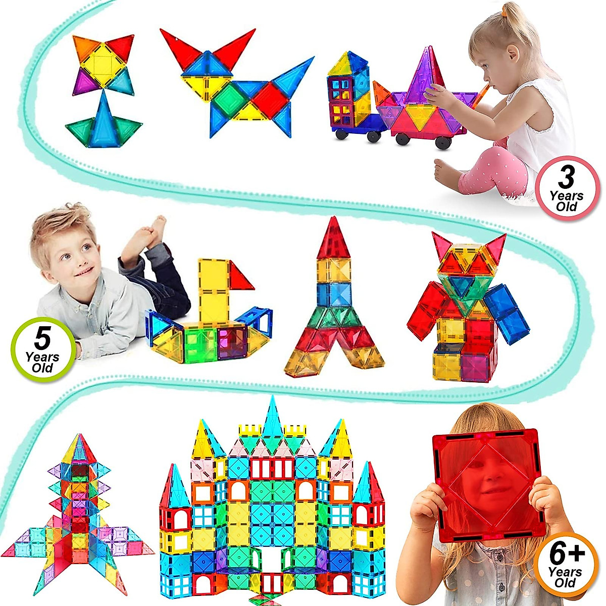 NVHH Magnetic Tiles for 3 4 5 6 7 8+Year Old Boys Girls 72PCS Oversize 3D Magnetic Building Blocks for Kids Age 3-5/STEM Toys for 4-8 Christmas Birthday Gifts