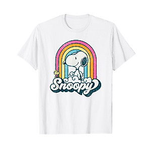 Peanuts - Snoopy Woodstock Retro Rainbow Cloud T-Shirt