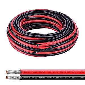 10 Gauge Wire,iGreely 10 AWG Tinned Copper Electrical Wire Cable, 2 Conductor Insulated Wire for Solar Panel Car Audio Automotive Marine Speaker Led Lighting-30Ft Black&30Ft Red