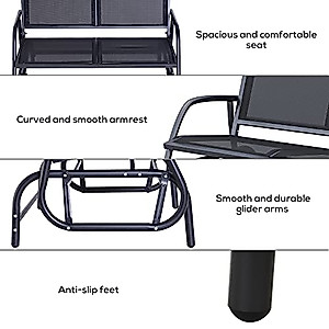 Outsunny 2-Person Outdoor Glider Bench Patio Double Swing Rocking Chair Loveseat w/Power Coated Steel Frame for Backyard Garden Porch, Black