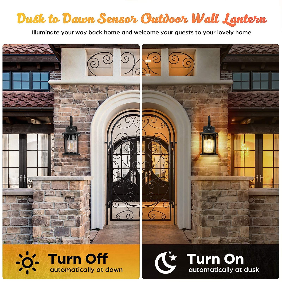 2-Pack Dusk to Dawn Sensor Outdoor Wall Lantern, Exterior Wall Mount Light Fixture with E26 Base Socket, 100% Anti-Rust Aluminum Waterproof Porch Light, Clear Glass Matte Black Wall Sconce for Doorway
