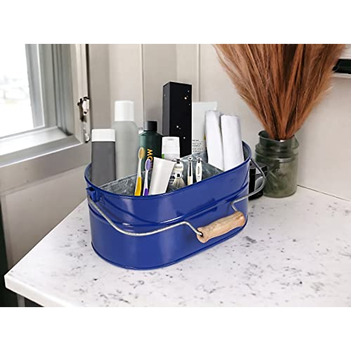 Alpha Living Home Utensil Caddy, Silverware Caddy Party, Silverware Caddy, Picnic Caddy, Flatware Caddy, Paper Plate Caddy, Galvanized Utensil Caddy, Metal Caddy, Outdoor Utensil Caddy - Slaty Grey