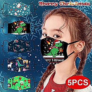 Walsent 5PCS Children Cute Print Washable and Adjustable Face Bandanas for Kids Outdoor Protective Stay Safe Face Bandanas, Christmas Decorations