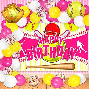 43Pcs Softball Birthday Party Decorations Large Softball Happy Birthday Banner and 42Pcs Softball Party Balloons Garland Kit for Girls Kids Teens Sport Themed Christmas Holiday Birthday Party Supplies
