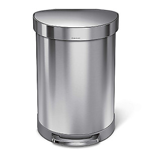 simplehuman 60 Liter Semi-Round Hands-Free Kitchen Step Stainless Steel Trash Can with Soft-Close Lid, Brushed