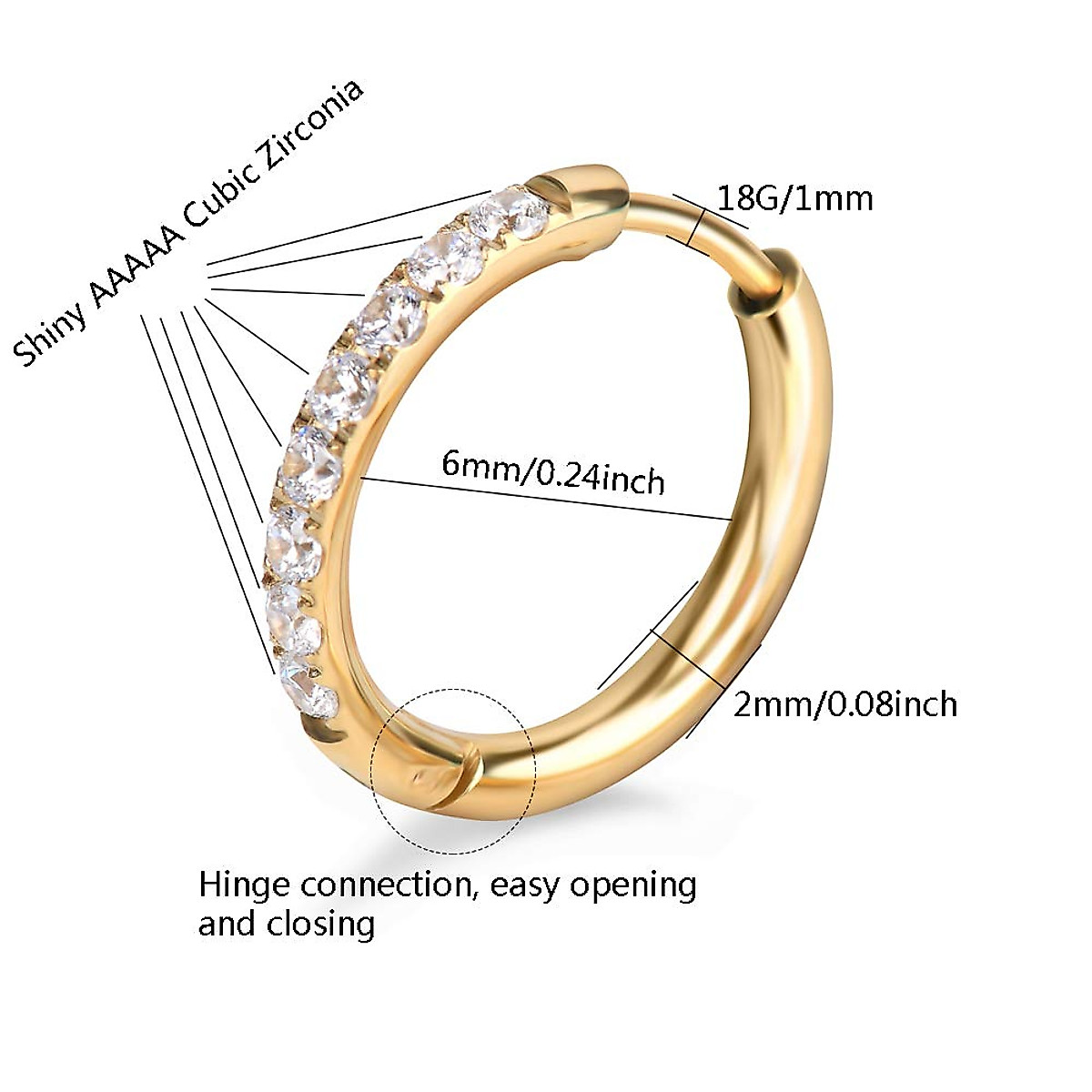 6MM Silver Hoop Earring, Top Ear Cartilage Earrings Mini Hugging Hoop Earrings for Women 18G Forward Helix Earring Stainless Steel Tragus Piercing Earrings Hypoallergenic Sensitive Ear CZ