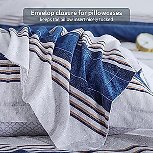 Aisbo Patterned Duvet Cover Queen Soft - Striped Brushed Microfiber Queen Duvet Cover with Zipper Closure, 3-Pieces Bedding Duvet Cover Sets 90x90 Inches with 2 Pillow Shams for Queen Size Bed