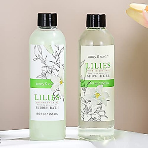 Gift Baskets for Women,Body&Earth Spa Basket Gifts for Women,Lily 10pc Spa Kit Gift Set with Bubble Bath,Shower Gel,Body Scrub,Body Lotion,Bath Salt,Birthday Gifts Set for Women,Mom,Mother's Day Gifts