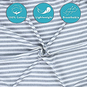 Dreamology 100% Cotton Jersey Knitted Mini Crib Sheets for Boys and Toddler, Soft and Breathable, Crib Sheets Girl Snug Fit, Machine Washable(P3,Denim Blue, Sky Blue/Gray Stripe, 38"x24"x6")