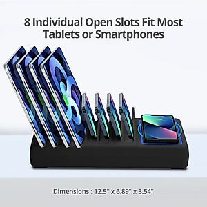 SIIG 10 Port 150W USB Charging Station with Qi Wireless Charging Deck, 6X USB-A and 4X USB-C Charging Ports, Vertical Device Organizer, Compatible with iPhones, iPads and More (AC-PW1R11-S1)