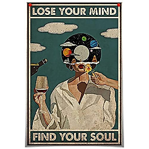 Vintage Lose Your Mind Find Your Soul Poster Mental Health Inspirational Quote Canvas Wall Art Aesthetic Posters Music Girl Print Painting Abstract Wall Decor for Bed Room Bathroom 12x16in Unframed
