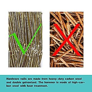 Small Hammer Nails Set, Include Finishing Nails 1-1/2"in (120pcs) & Flat Head Nails 1-1/2"in (120pcs) &100g Engineers' Hammer, Upgrade Brass Plated Gold Nails Hardware for Wood/Wall