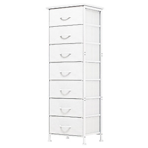 Fixwal White Tall Dresser for Bedroom, Storage Dresser Organizer with 7 Fabric Drawers, Nightstand Furniture in Closet, Entryway, Hallway