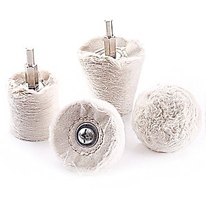 Swpeet 4 Pcs White Cotton Polishing Buff Wheel Set for Polishing Tools, Polishing Pad Wheel Set Perfect for Manifold, Aluminum, Stainless Steel and Chrome (Cone/Column/Mushroom/T-Shaped)