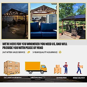 Domi 12x20FT Hardtop Gazebo, Galvanized Steel Gable Roof Gazebo Pergola with Wood Grain Aluminum Frame, Outdoor Permanent Gazebo Pavilion for Patio, Garden, Deck, Backyard