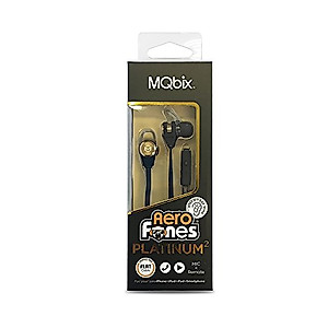 MQbix MQET39GLD AeroFones Platinum2 Secure-Fit Earphones with Tangle-Free Flat Cable, Mic Gold