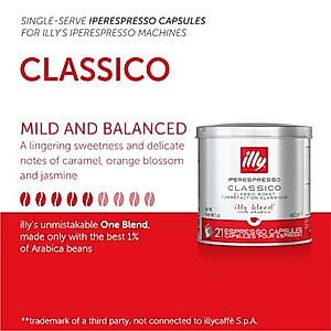 illy Coffee iperEspresso Capsules - Single-Serve Coffee Capsules & Pods - Single Origin Coffee Pods – Classico Medium Roast with Notes of Caramel - For iperEspresso Capsule Machines – 18 Count