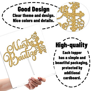 Nuestro Bautizo Cake Topper, Mi Primera Comunion, First Holy Communion, Bridal Shower/Wedding/Baptism/Christening Baby Shower Party Decorations, Gold Glitter