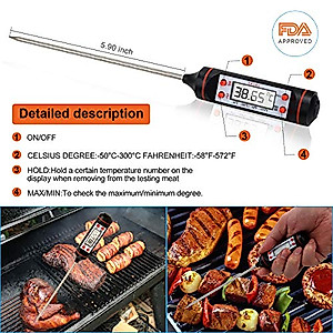 Eastking BBQ Gloves/BBQ Claws/Meat Thermometer and Silicone Brush Superior Value Premium Set (4pcs Set) - Heat Resistant/Non-Slip/Safe/Cooking/Grilling Silicone Gloves for Indoor & Outdoor (Orange)