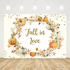 ABLIN 7x5ft Fall in Love Backdrop Autumn Pumpkin Flowers Photography Background Wedding Love Engagement Bridal Shower Party Decorations Banner Photo Booth Props