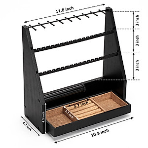 DGWJSU Earring Organizer, 5 Layer Earring Holder Organizer with Necklace Holder, Rustic Wood Jewelry Organizer Stand Display for Stud Earring Bracelet Necklace Ring, Watches