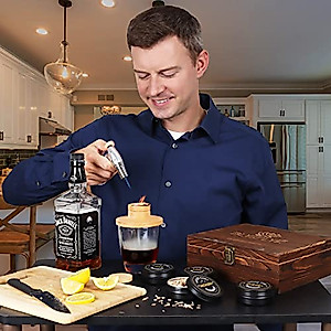 Old Fashioned Cocktail Smoker Kit with Torch and Wooden Storage Box - 10 Pcs Infuser Set with 4 Flavours of Wooden Smoker Chips for Whiskey and Bourbon Drinks - Great Gift for Classic Men (NO BUTANE)