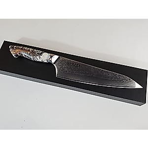 Custom VG10 Damascus chef knife Hybrid Santoku 9" White Silver cast pine cone handle, kitchen knife w/ 67 layer SS Damascus (White SIlver)