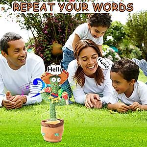 Dancing and Singing Cactus Toy，Repeat What You Said and Emit Colored Lights Cactus Toy，USB Charging, Sing 120 Songs, Fun Toy Gifts for Boys and Girls (Green)