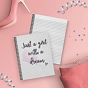 Softcover Girl With A Dream 8.5" x 11" Motivational Spiral Notebook/Journal, 120 Wide Ruled Pages, Durable Gloss Laminated Cover, Black Wire-o Spiral. Made in the USA