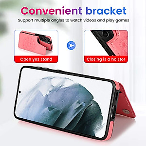 ACXLIFE Galaxy S21 Plus 5G Case S21+ Wallet Protective Cover with Card Holder Slot,Slim Purse Leather Case for Samsung S21 Plus 6.7Inch (Pink)