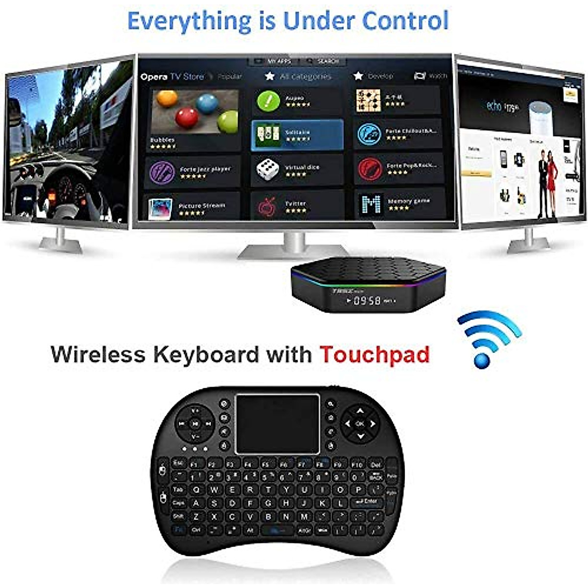 Android TV Box T95Z Plus Android 12 TV Box 2G+16G Quad-Core, WiFi6 /10-1000M LAN 64Bit BT 5.0 H.265 UHD 4K Android Box with Mini Wireless Keyboard & Remote