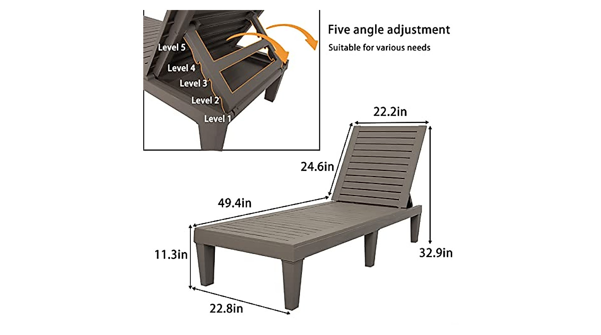 DIMAR GARDEN Outdoor Lounge Chair,Pool Chaise Lounge Waterproof ...
